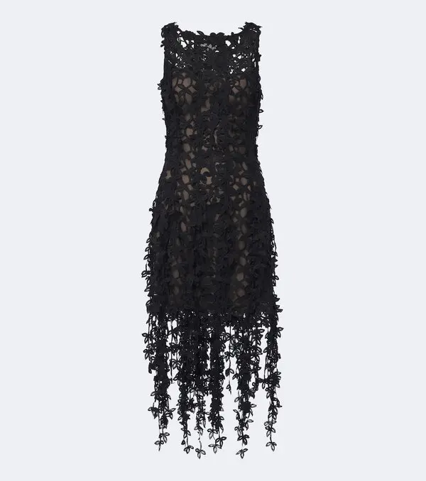Oscar De La Renta Semi-sheer Guipure Lace Midi Dress - Black