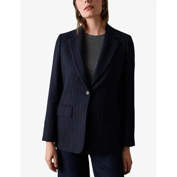 Whistles Pinstripe Single-breasted Wool-blend Blazer
