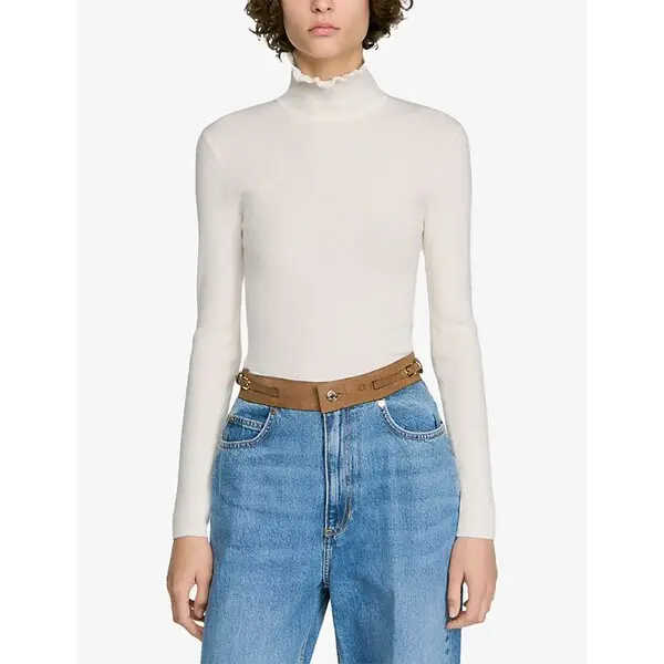 Sandro Ruffled Roll-neck Wool-blend Jumper