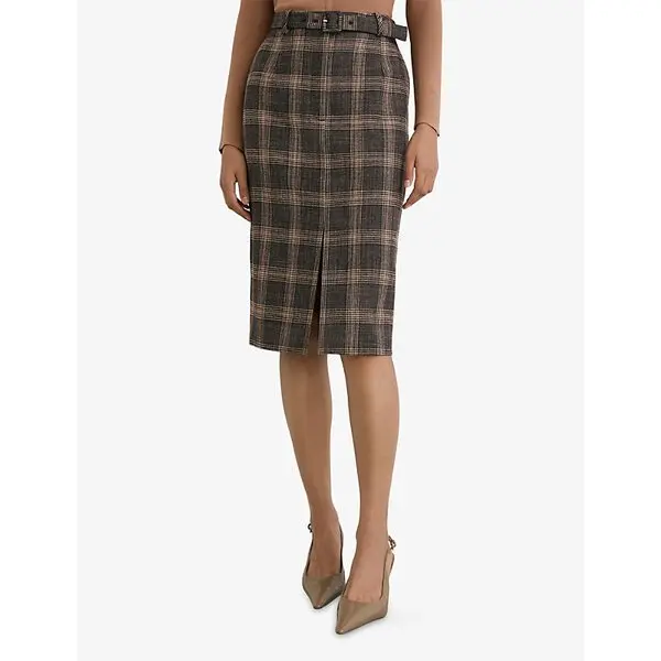 REISS Sandor Checked Wool-blend Midi Skirt