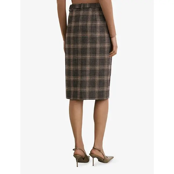 REISS Sandor Checked Wool-blend Midi Skirt
