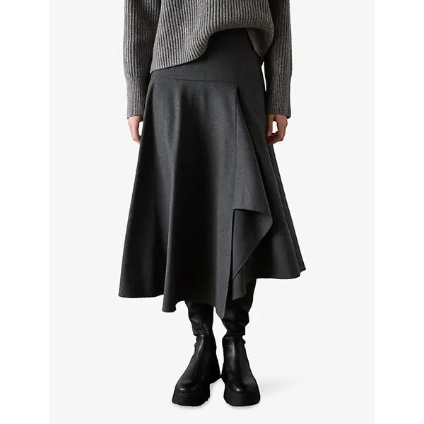 Whistles Draped Asymmetric Woven Midi Skirt