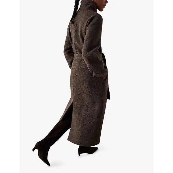 Whistles Morgana Funnel-neck Wrap Wool Coat - Taupe