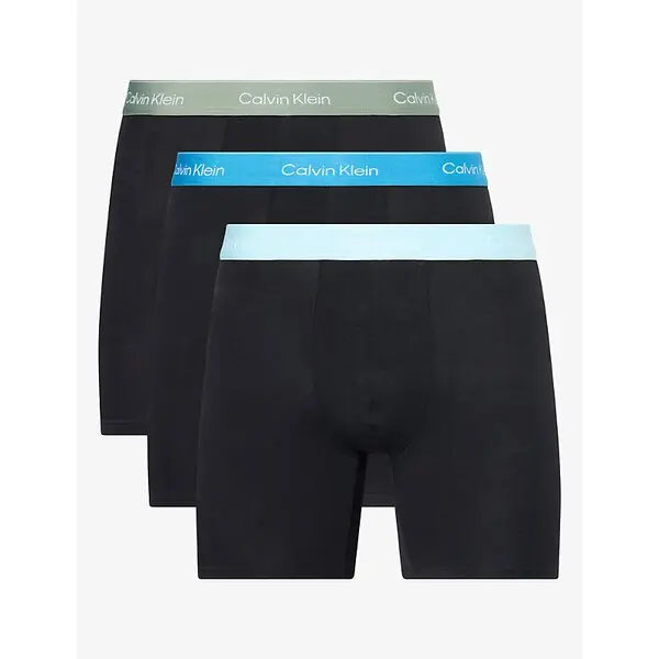 Calvin Klein Icon Logo-waistband Pack Of Three Stretch-cotton Boxer Briefs - Multi
