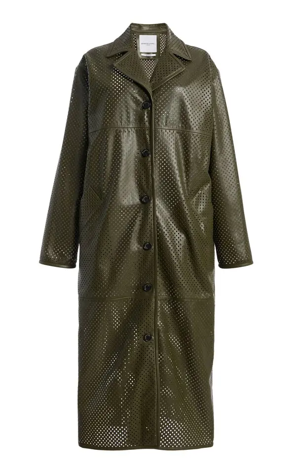 Brandon Maxwell The Beck Perforated Leather Driving Coat - Green