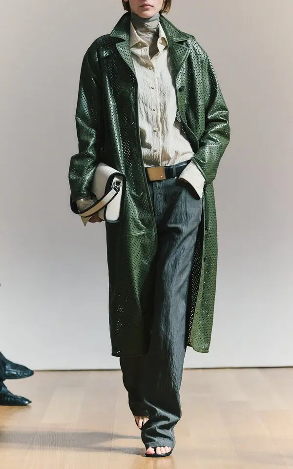Brandon Maxwell The Beck Perforated Leather Driving Coat - Green