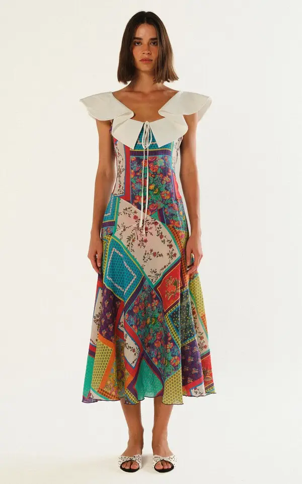 SIEDRES Caenes Patchwork-print Midi Dress