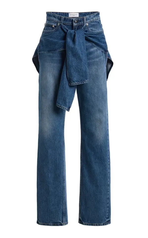 Brandon Maxwell The Layton Tie-detailed Rigid High-rise Straight-leg Jean - Medium Wash