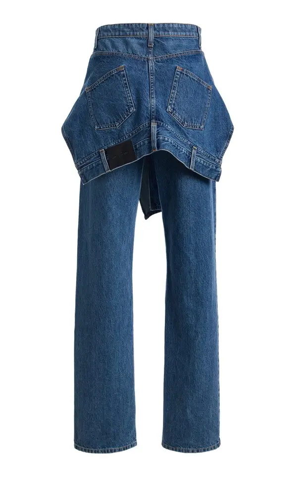 Brandon Maxwell The Layton Tie-detailed Rigid High-rise Straight-leg Jean - Medium Wash