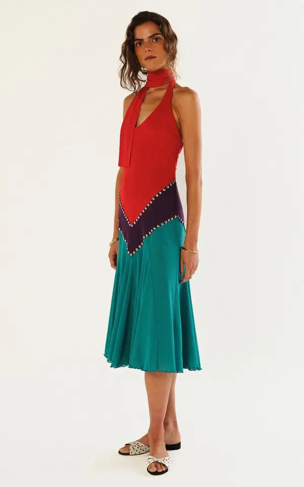 SIEDRES Raye Color-block Midi Dress