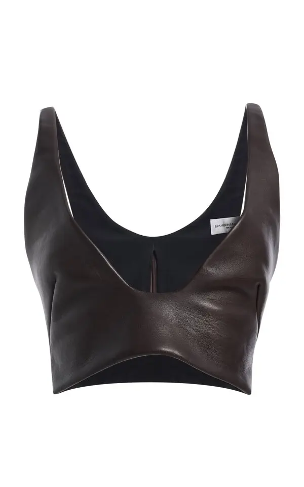 Brandon Maxwell The Alessia Leather Crop Top - Brown