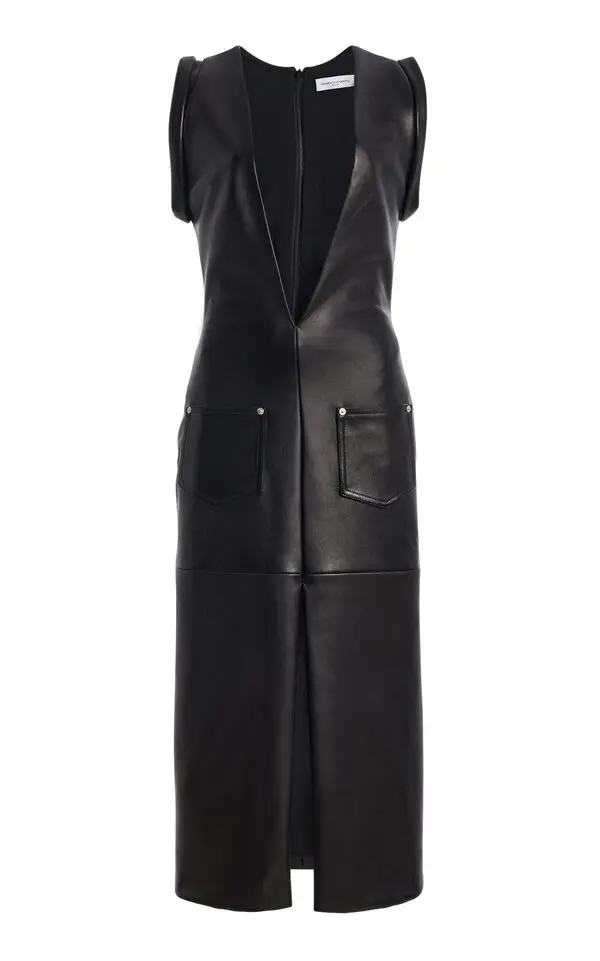 Brandon Maxwell The Gia Plunged Leather Midi Dress