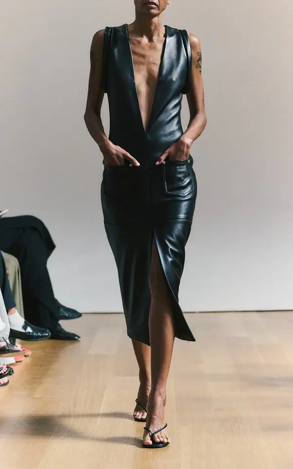 Brandon Maxwell The Gia Plunged Leather Midi Dress