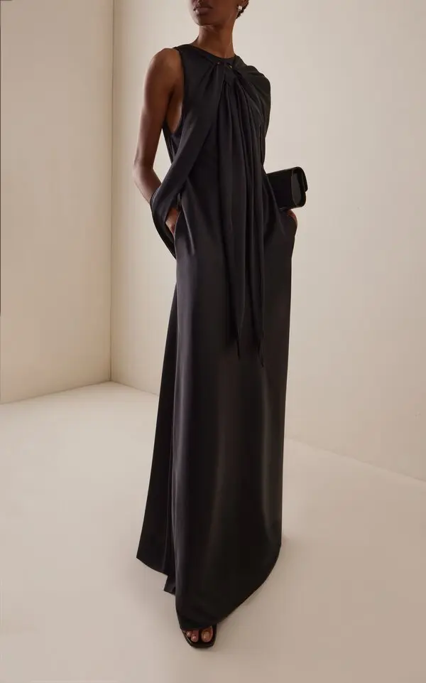 Brandon Maxwell The Claudette Scarf-detailed Silk Maxi Dress