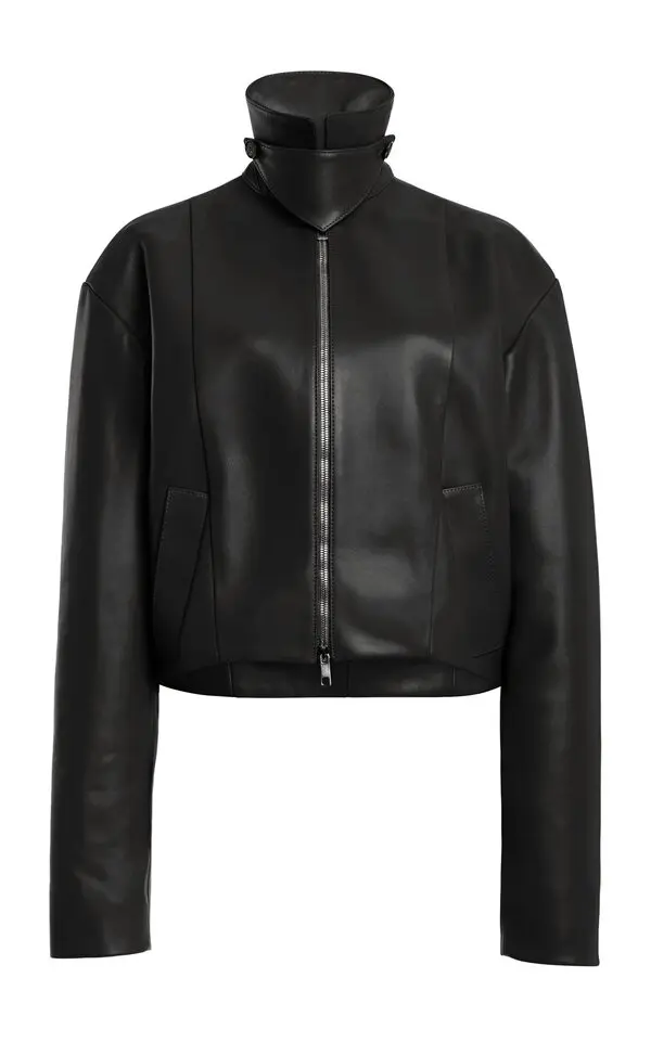 Brandon Maxwell The Alexis Sculpted Leather Bomber Jacket - Black