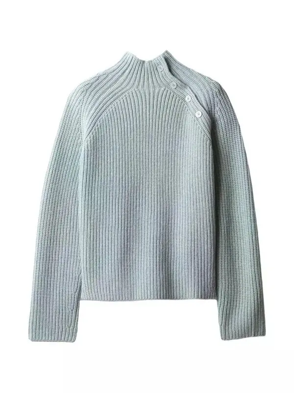 Maison Kitsuné Ribbed-knit Button-shoulder Sweater - Blue