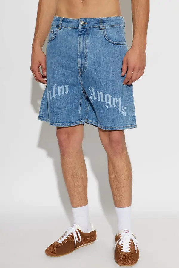 Palm Angels Men’s Denim Logo Shorts