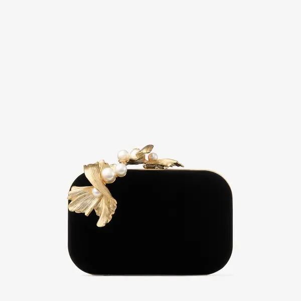 JIMMY CHOO Cloud Velvet Clutch Bag With Wave Pearl Closure - Black