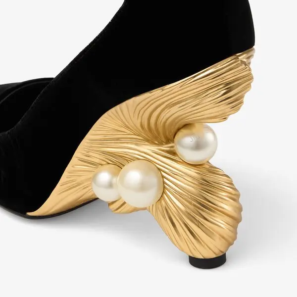 JIMMY CHOO Ithaca 95 Velvet Pumps With Pearl-embellished Wedge