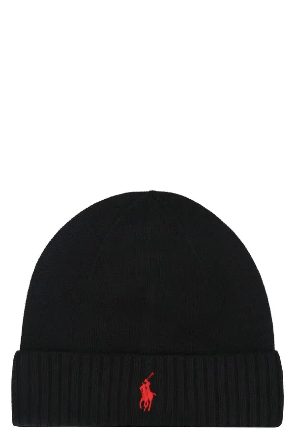 Polo Ralph Lauren Ribbed Wool Beanie Hat For - Black