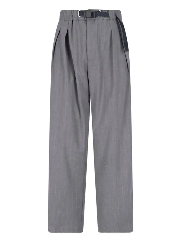 WHITE SAND Pleated Wide-leg Belted Trousers