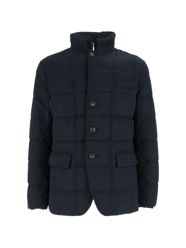 FAY Quilted Button-front Puffer Jacket - Navy