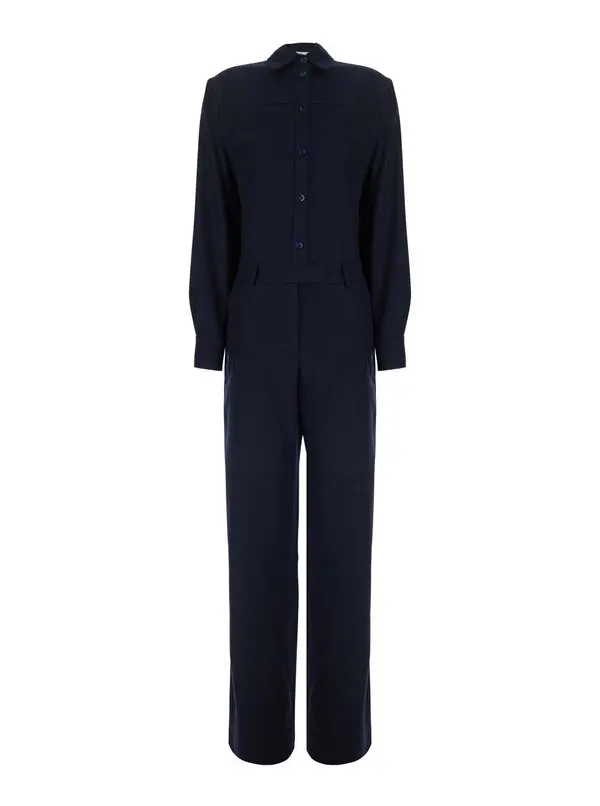 PT TORINO Classic-collar Button-front Jumpsuit With Belt Loops & Side Pockets - Blu