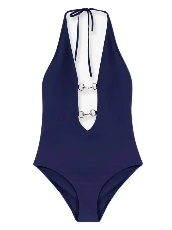 Gucci Horsebit V-neck Mini Tie-neck Top - Blu