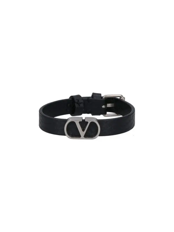 Valentino Garavani Leather Logo Buckle Bracelet - Black