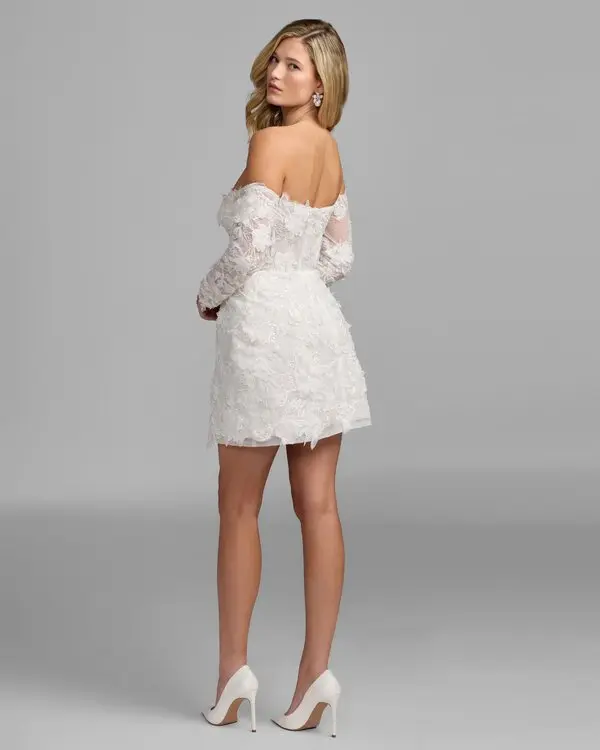 Mac Duggal Floral Lace Off Shoulder Mini Dress
