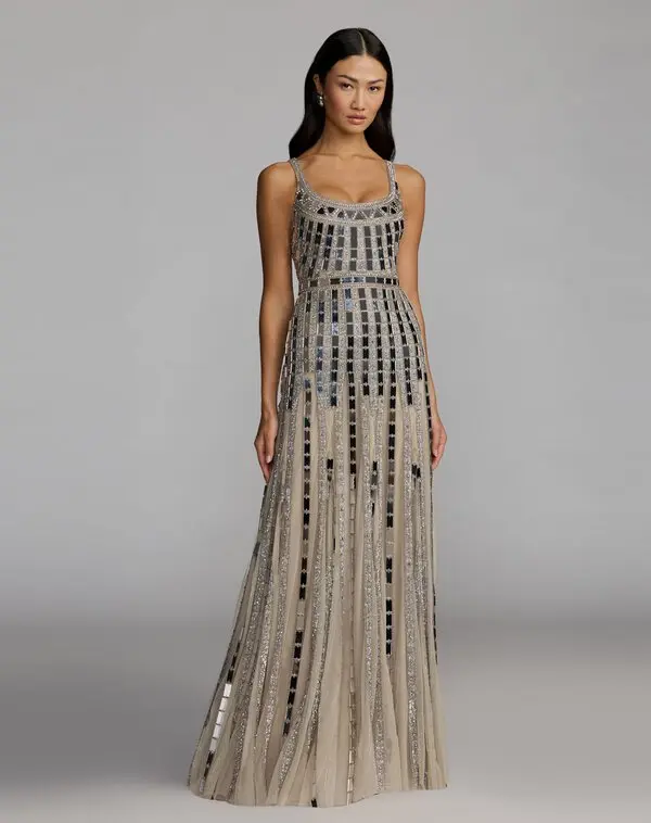 MAC DUGGAL COLLECTION Mirror Embellished Sleeveless Evening Gown