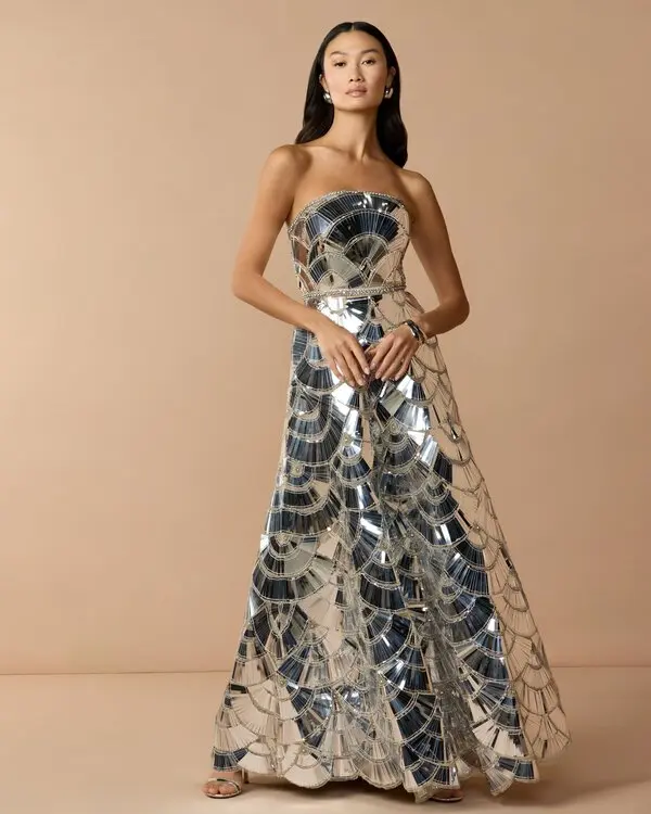 MAC DUGGAL COLLECTION Hand Embellished Strapless Ball Gown - Silver