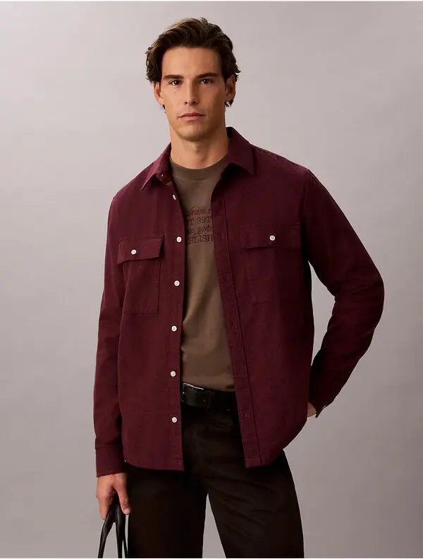 Calvin Klein Melange Flannel Classic Button-down Shirt - Raspberry Truffle