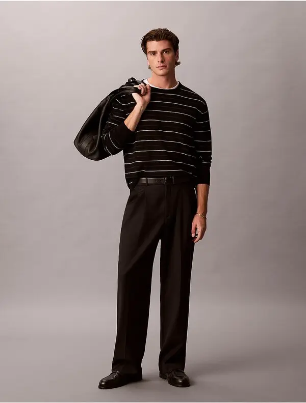 Calvin Klein Merino Stripe Crewneck Sweater - Black