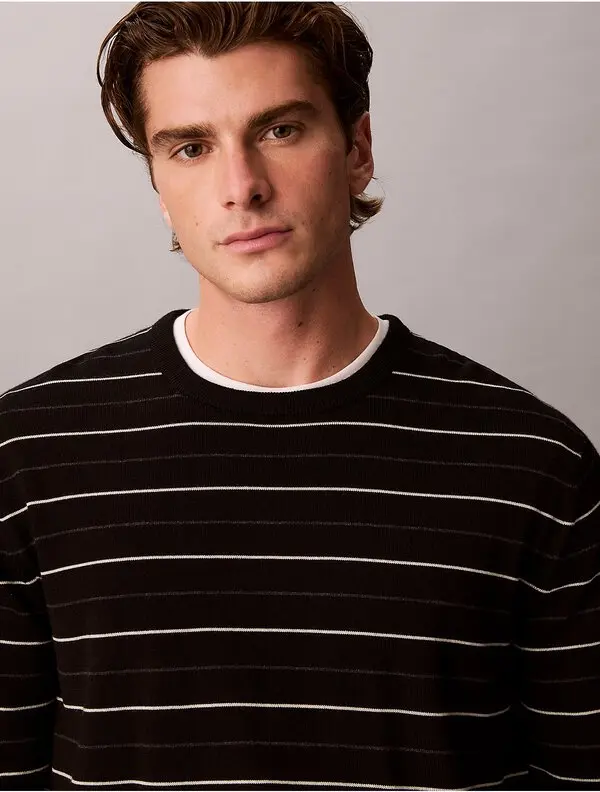Calvin Klein Merino Stripe Crewneck Sweater - Black