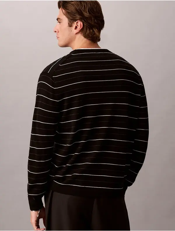 Calvin Klein Merino Stripe Crewneck Sweater - Black