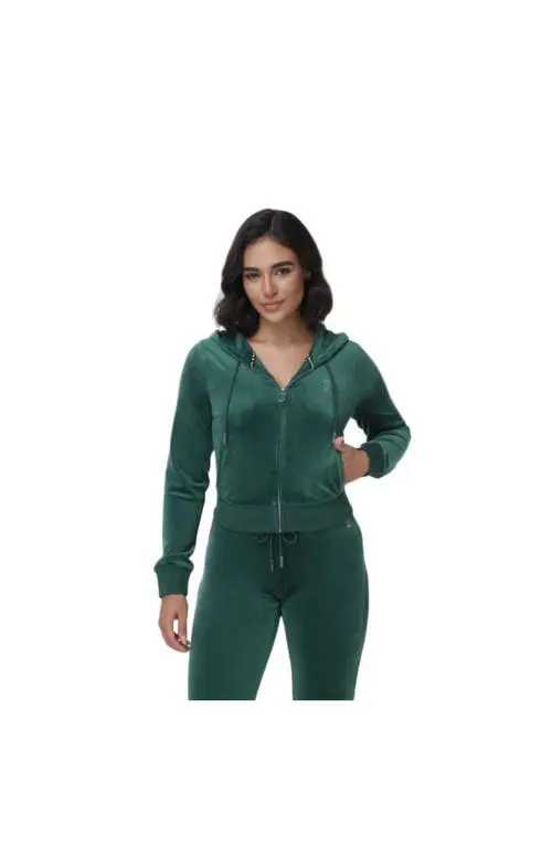 Juicy Couture Luxe Velour Rhinestone Zip Hoodie, - Junebug