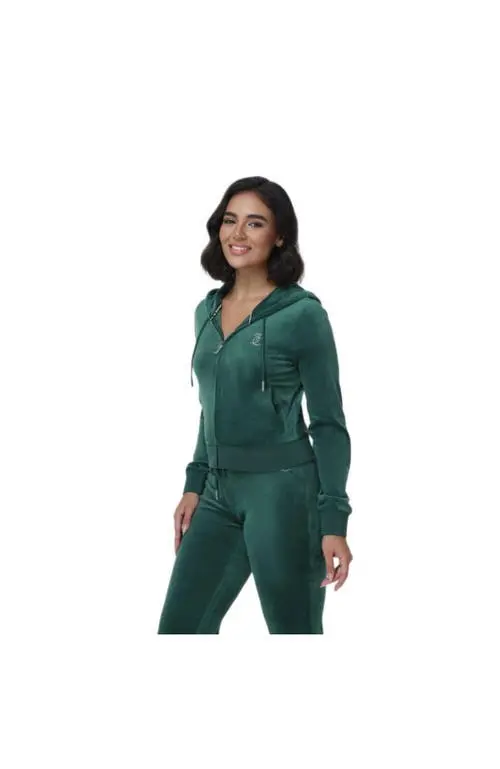 Juicy Couture Luxe Velour Rhinestone Zip Hoodie, - Junebug