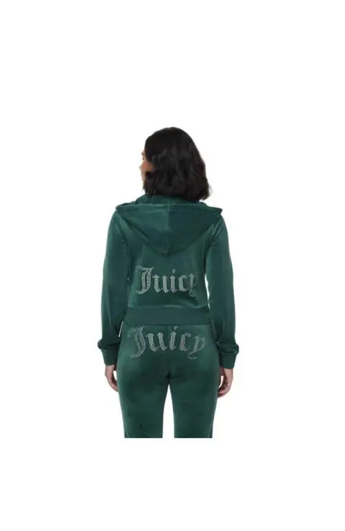 Juicy Couture Luxe Velour Rhinestone Zip Hoodie, - Junebug
