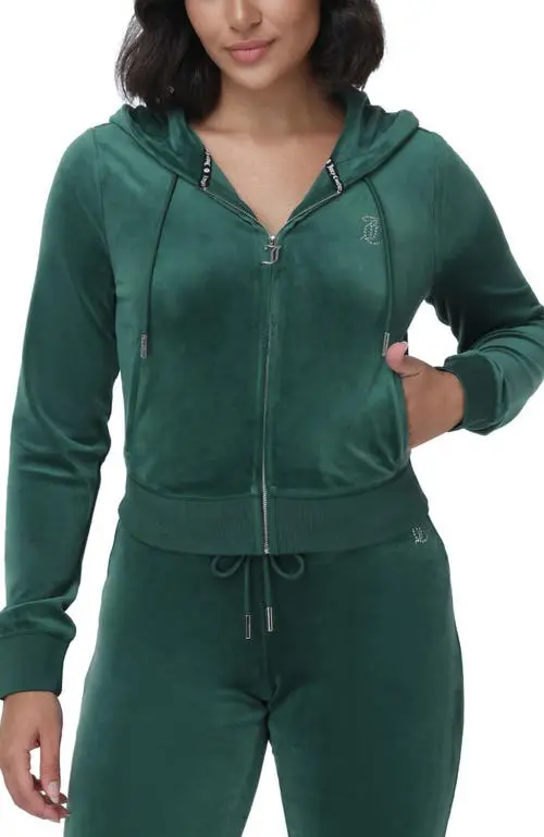 Juicy Couture Luxe Velour Rhinestone Zip Hoodie, - Junebug