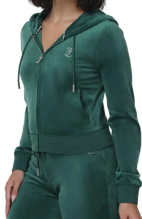 Juicy Couture Luxe Velour Rhinestone Zip Hoodie, - Junebug