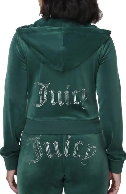 Juicy Couture Luxe Velour Rhinestone Zip Hoodie, - Junebug