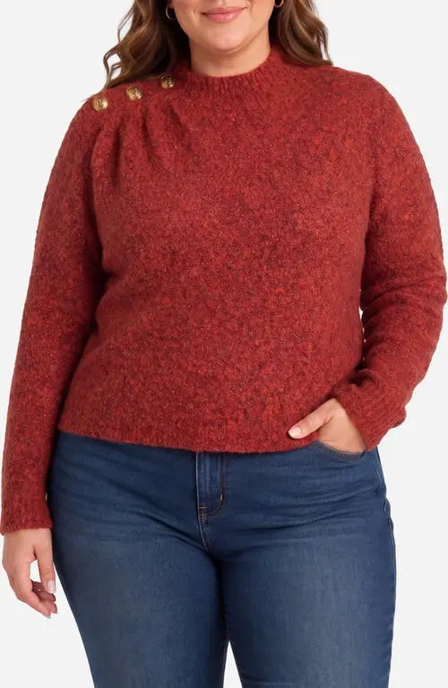 LIVERPOOL Mock Neck Bouclé Sweater With Button Detail