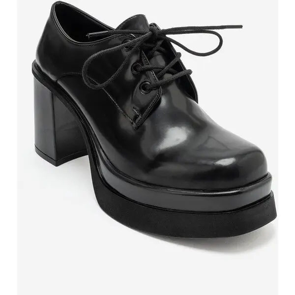 PROLOGUE SHOES Vodette Platform Block Heel Oxford - Black