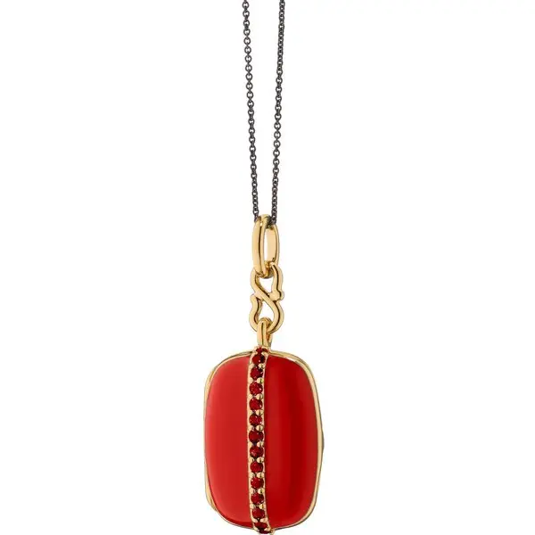 Monica Rich Kosann Britt 18k Gold & Sterling Silver Enamel Locket Necklace - Red