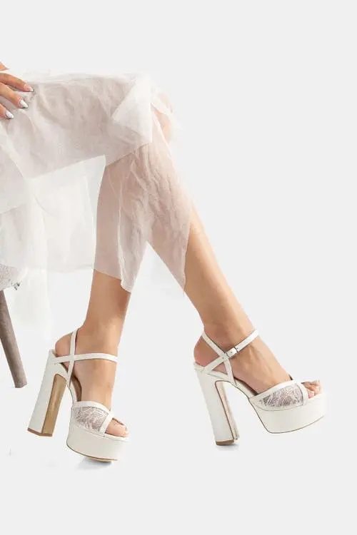 FOREVER & ALWAYS SHOES Naomi Lace Bridal Platform High Heels