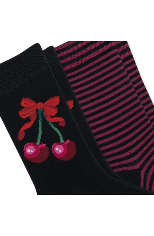 K BELL SOCKS Cherries Ministripe 2-pack Crew Socks