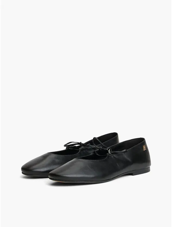 Tommy Hilfiger Lace-up Leather Mary Jane Ballet Flat - Black