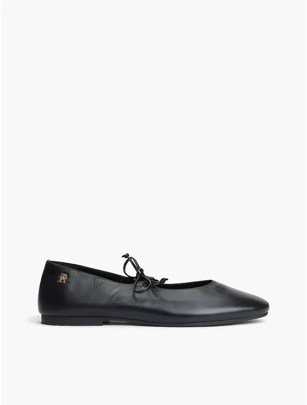 Tommy Hilfiger Lace-up Leather Mary Jane Ballet Flat - Black