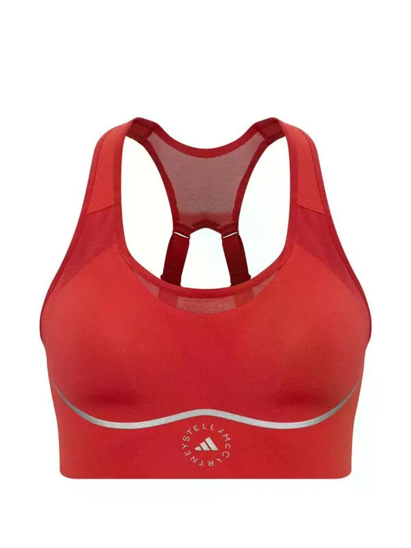 Adidas By Stella McCartney X Mesh-panelled Logo-print Sports Bra - Red